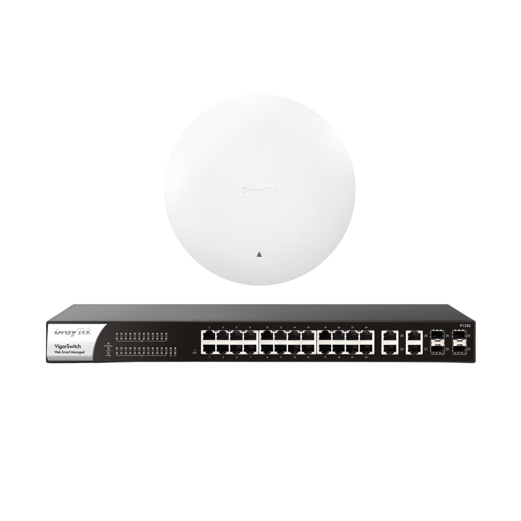 Draytek Vigor P1282 PoE+ Network Switch and VAP962C WiFi 6 (802.11ax) Access Point Bundle | NetXL