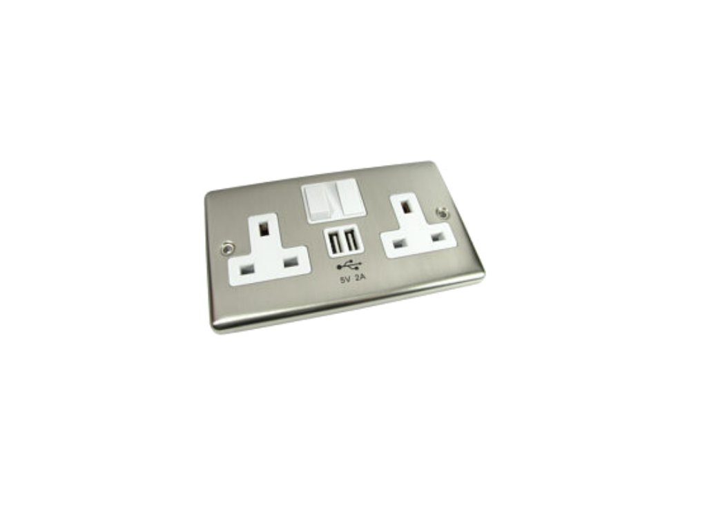 Wall Brushed Chrome USB Socket | NetXL